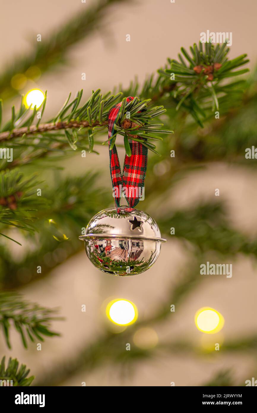 Red ball Christmas bulb and tree branch decoration stock photo Stock ...