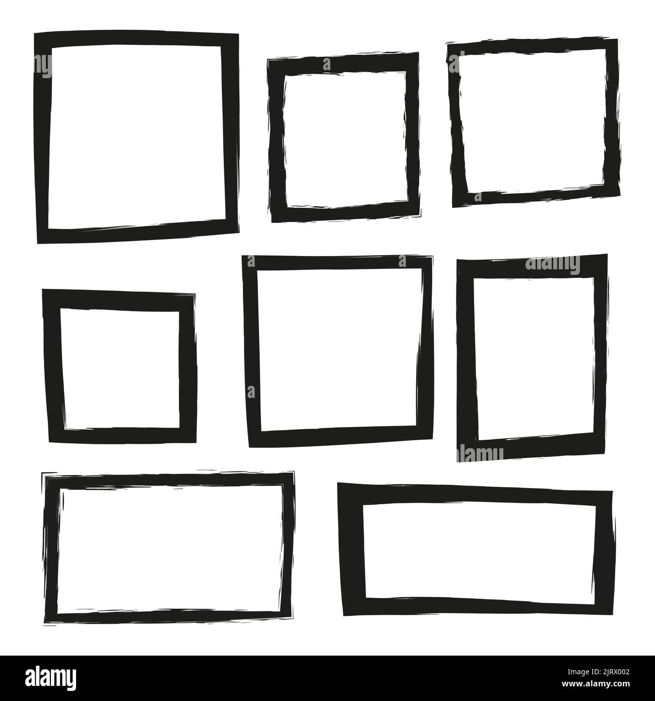 Set of hand drawn grunge painted square frames isolated on white ...