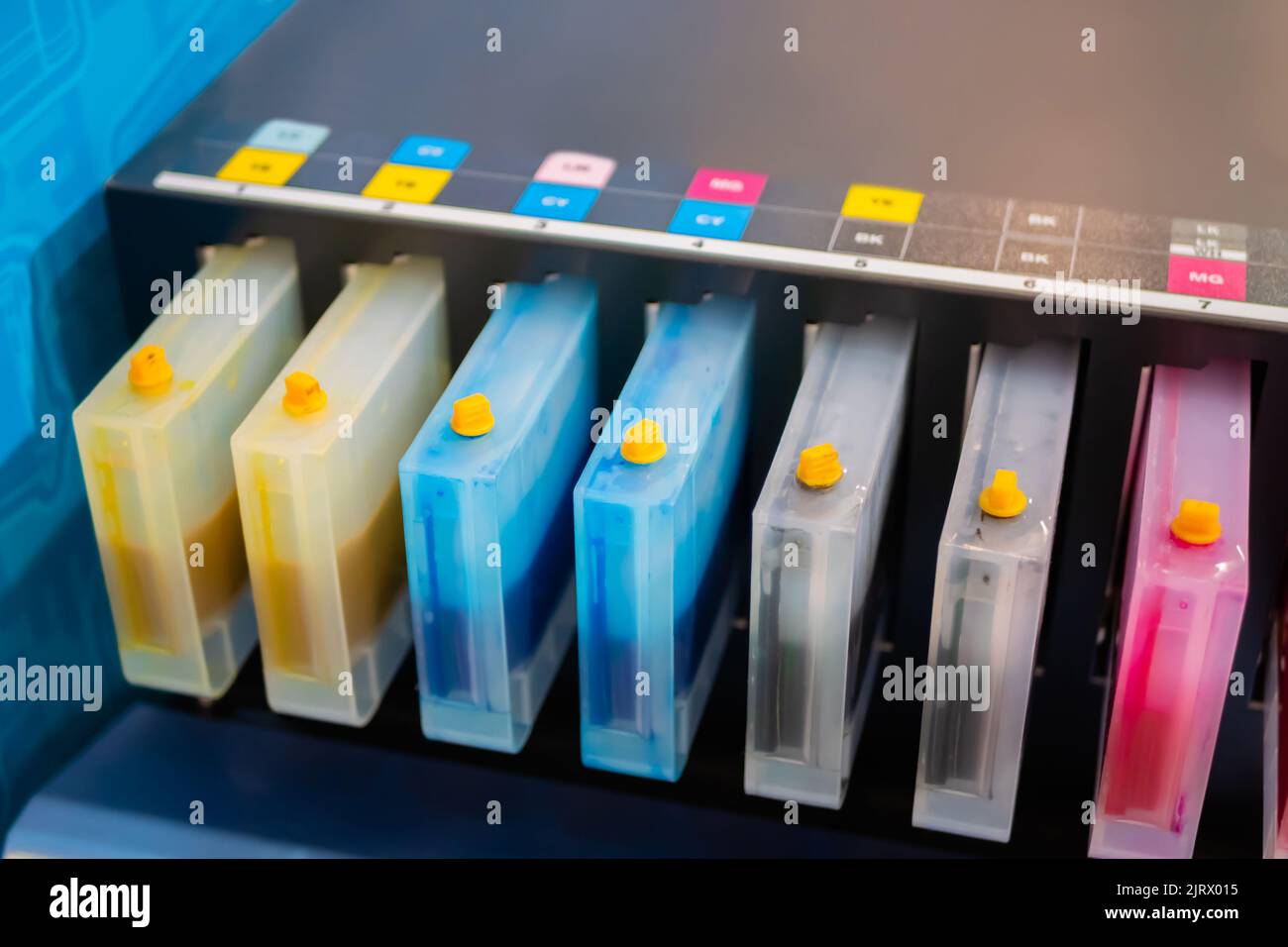 Row of inkjet printer CMYK cartridges - close up Stock Photo - Alamy