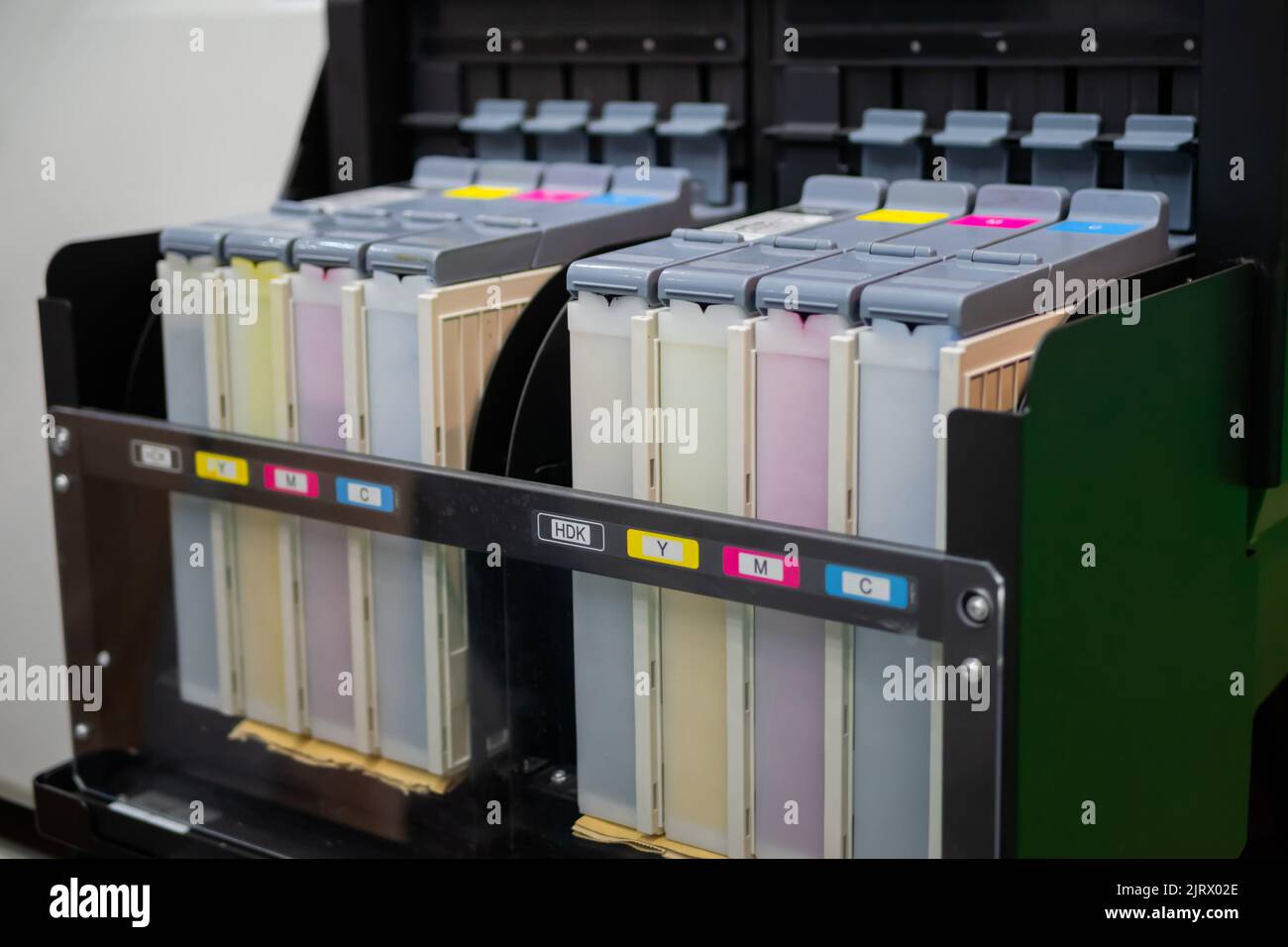 Row of inkjet printer CMYK cartridges - close up Stock Photo - Alamy