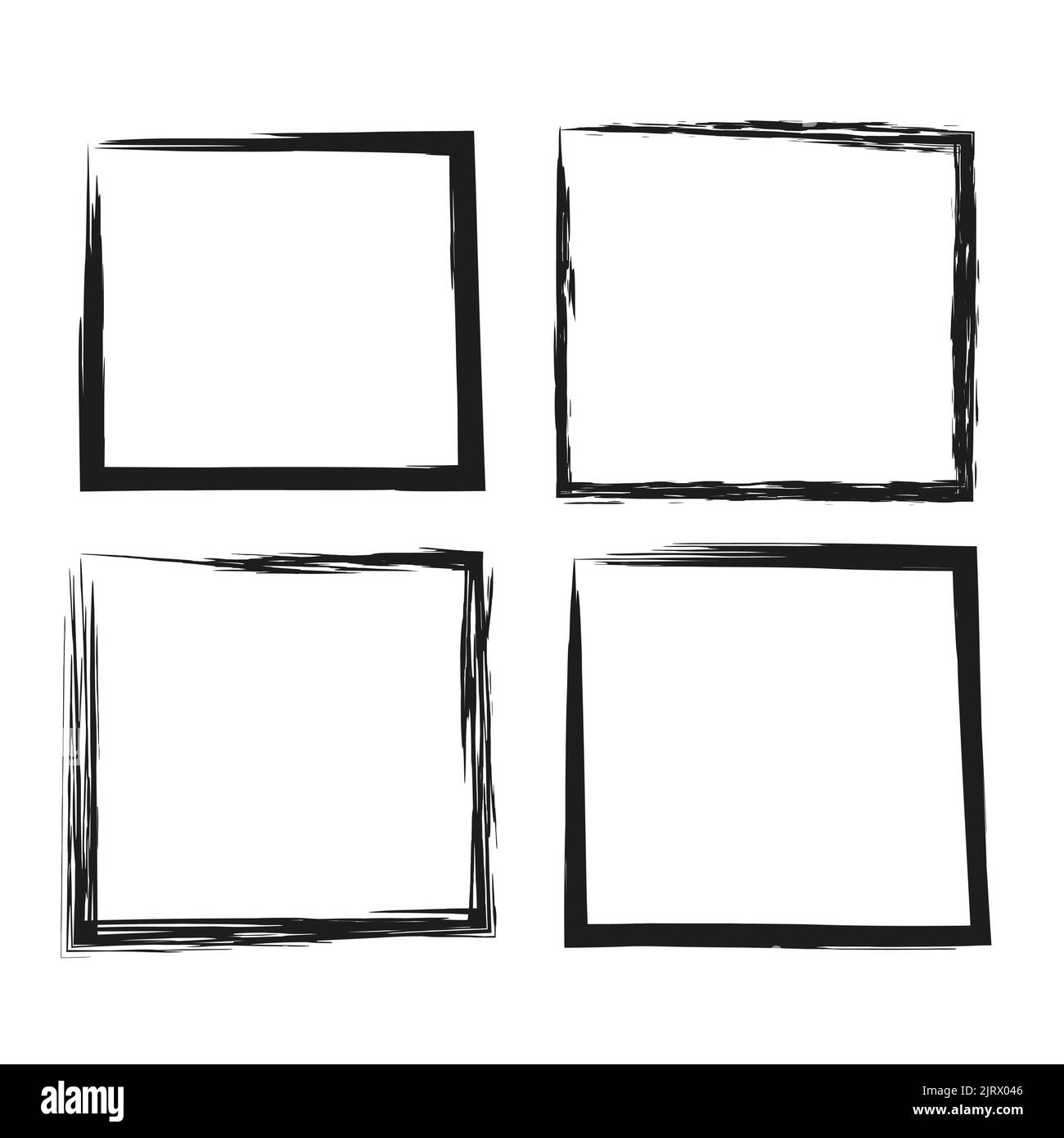 Set of hand drawn grunge painted square frames isolated on white ...