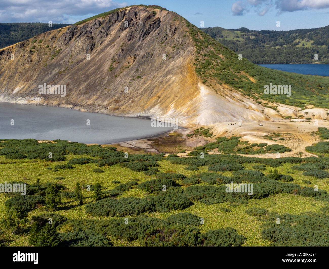 The Boiling and the Hot lake in caldera of Golovnin volcano on Kunashir ...
