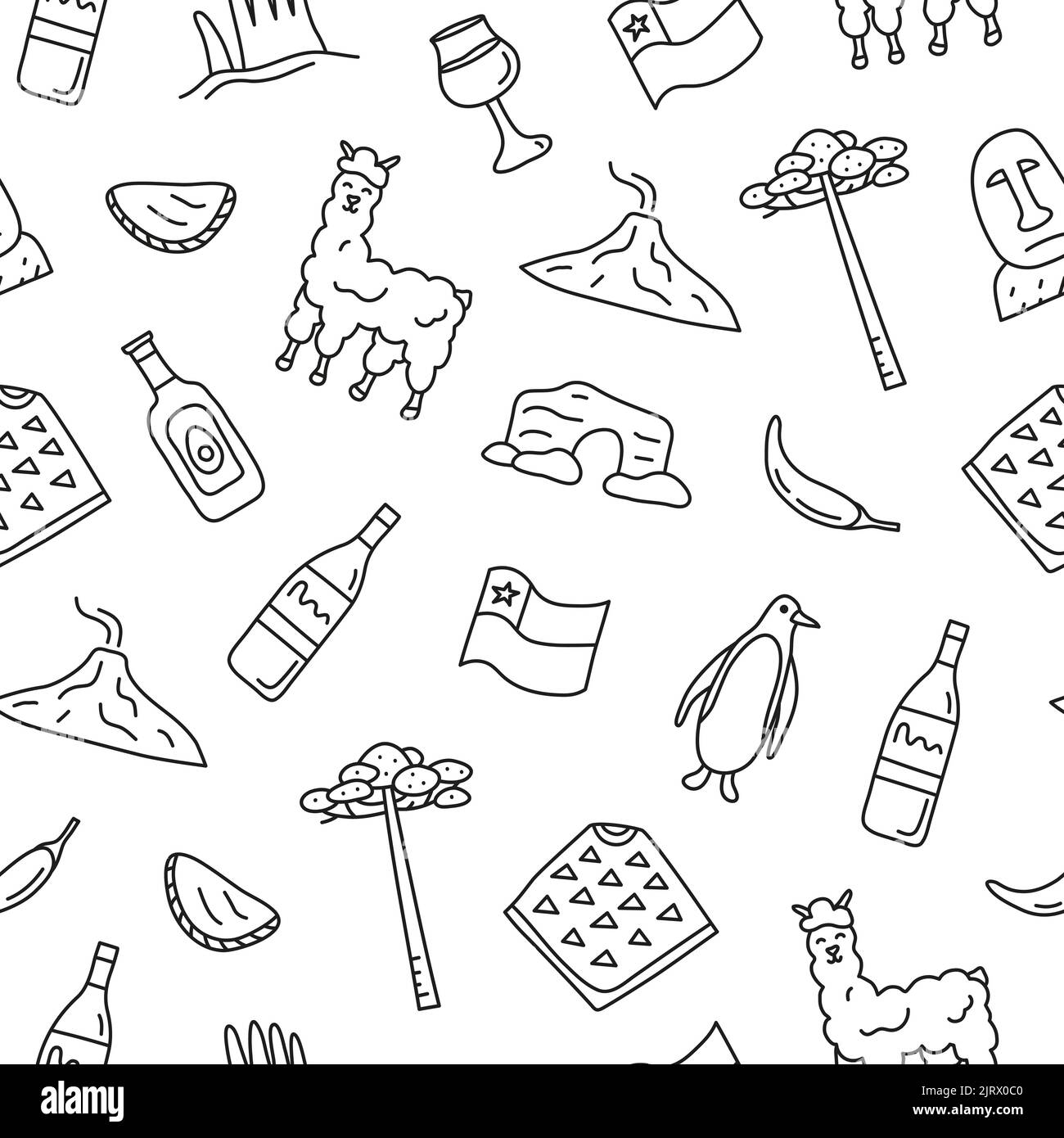 Black and white seamless pattern with doodle outline Chilean icons ...