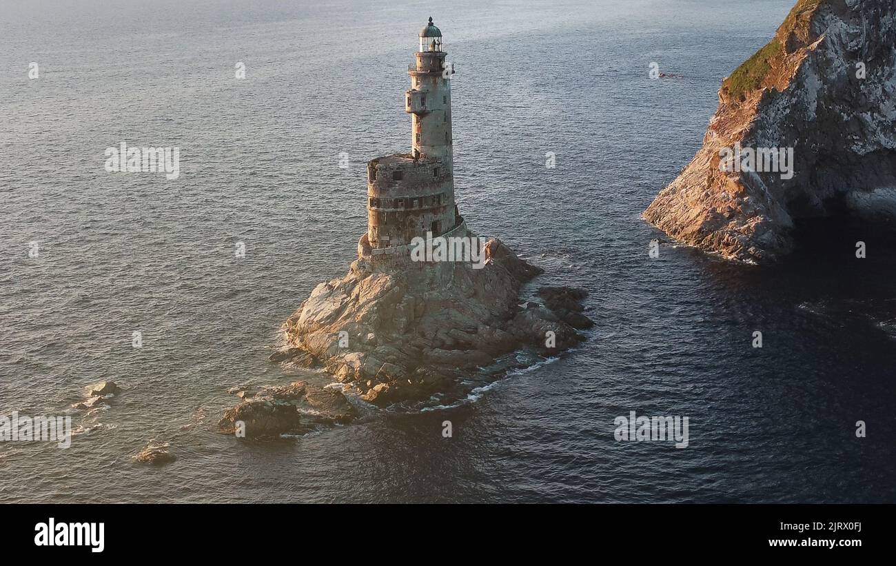 Aerial View The abandoned lighthouse Aniva in Sakhalin Island,Russia ...