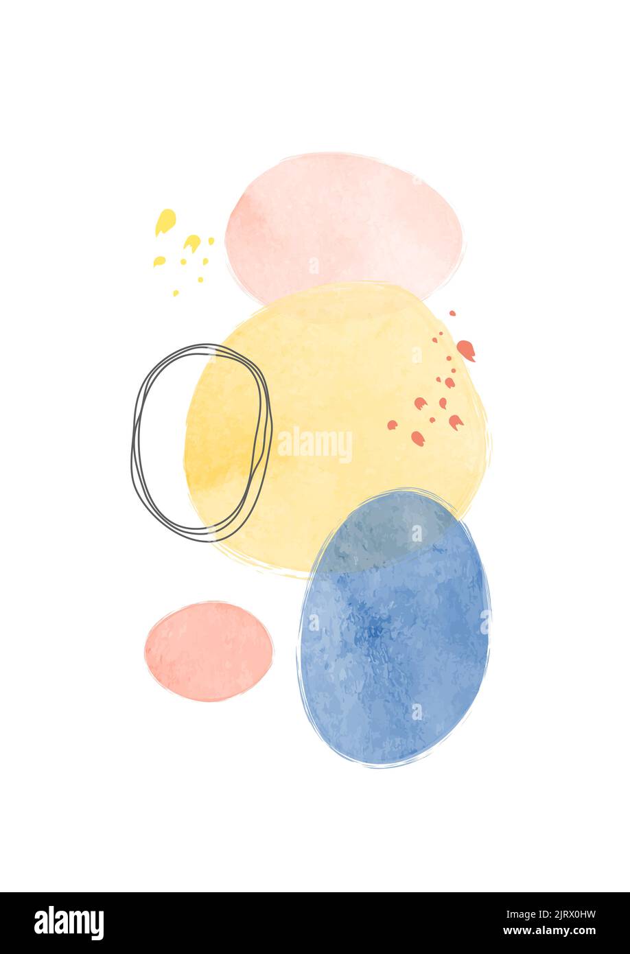 Modern minimalist art background with oval shapes and doodles. Hand ...