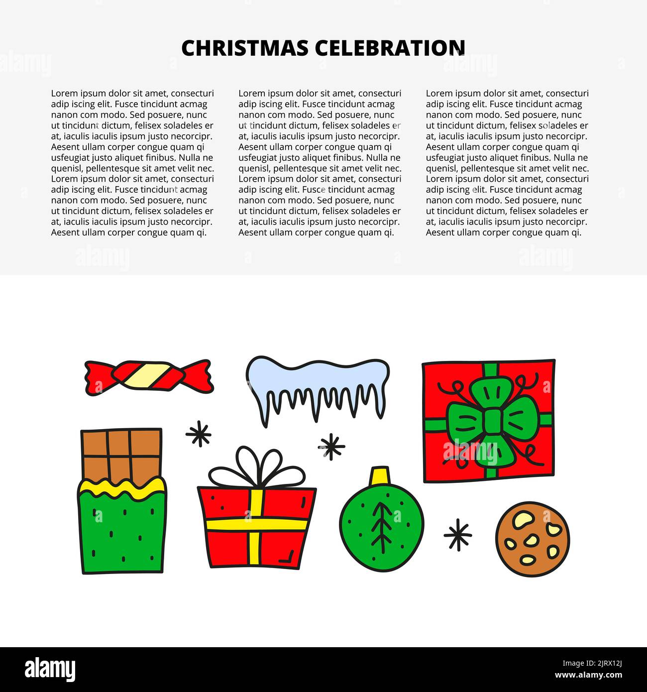 Article template with text and cute outline doodle Christmas and New ...