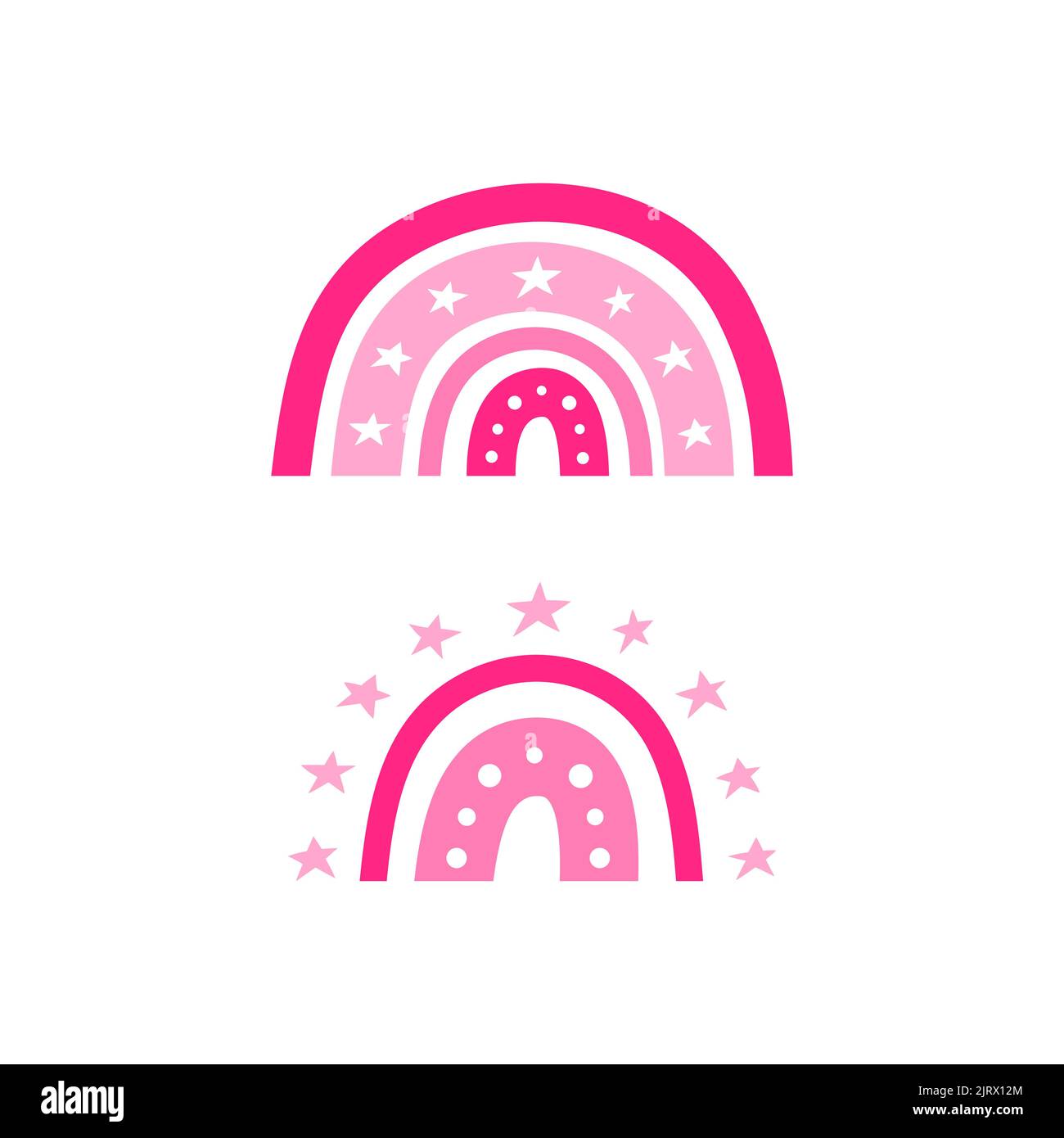 Pastel pink boho rainbows with stars and dots isolated on white ...