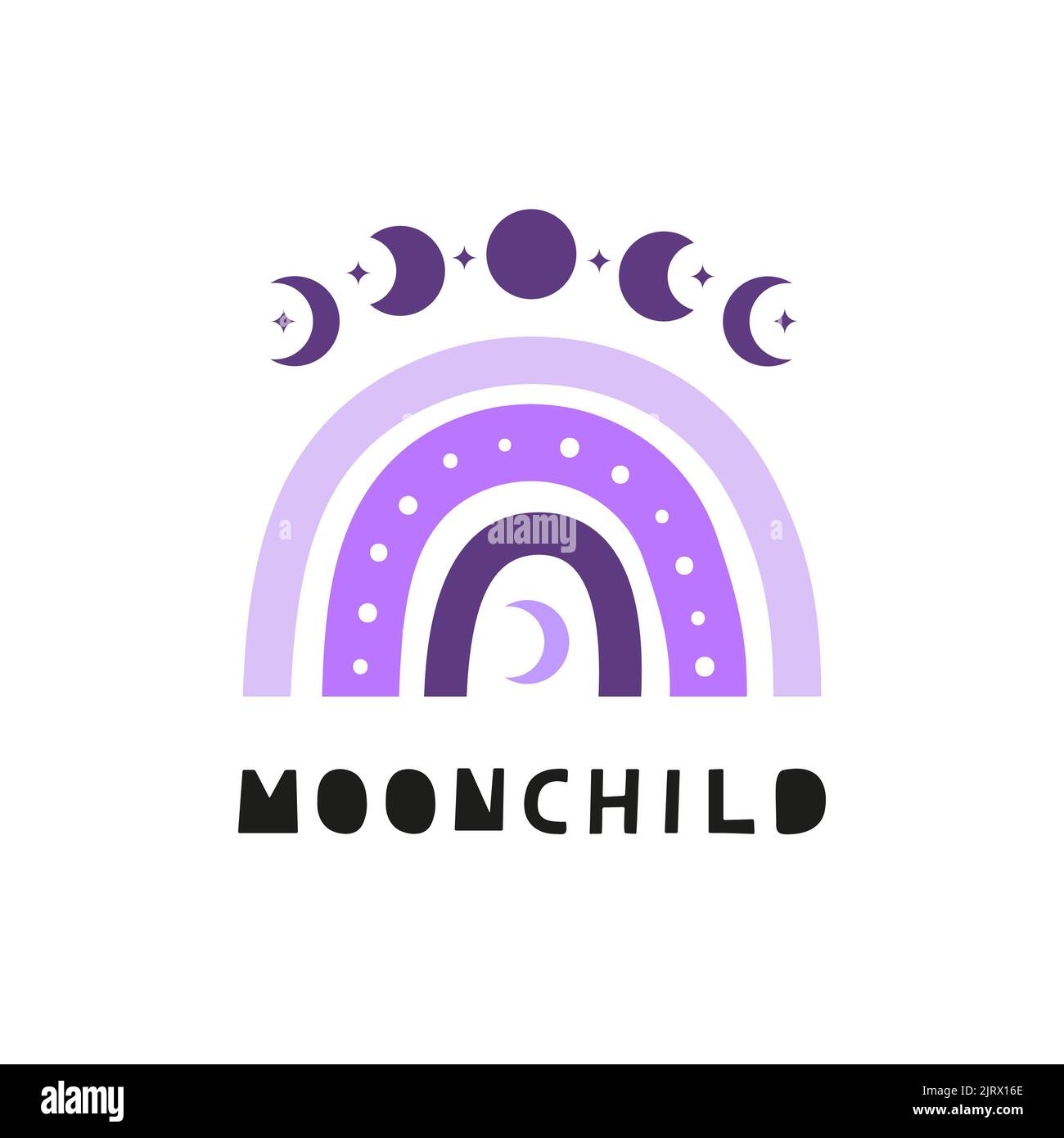 Violet celestial boho rainbow with lettering moonchild and moon phases ...