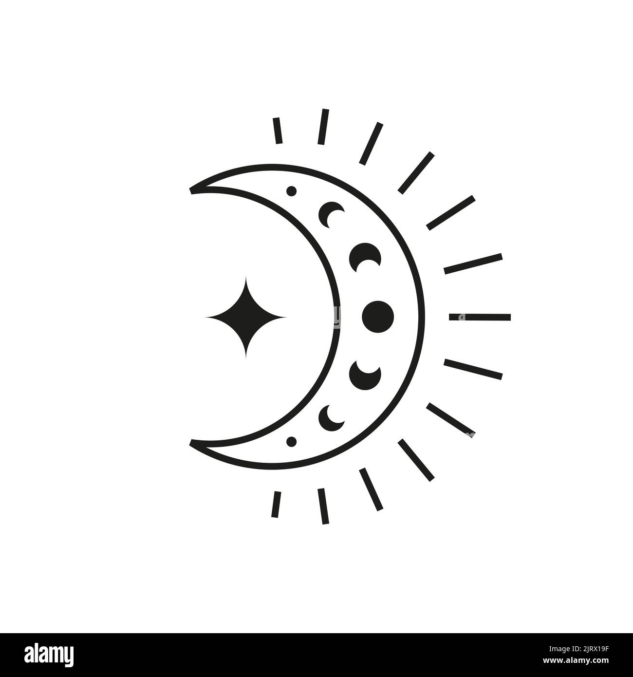 Bohemian crescent with moon phases, starburst and star isolated on ...