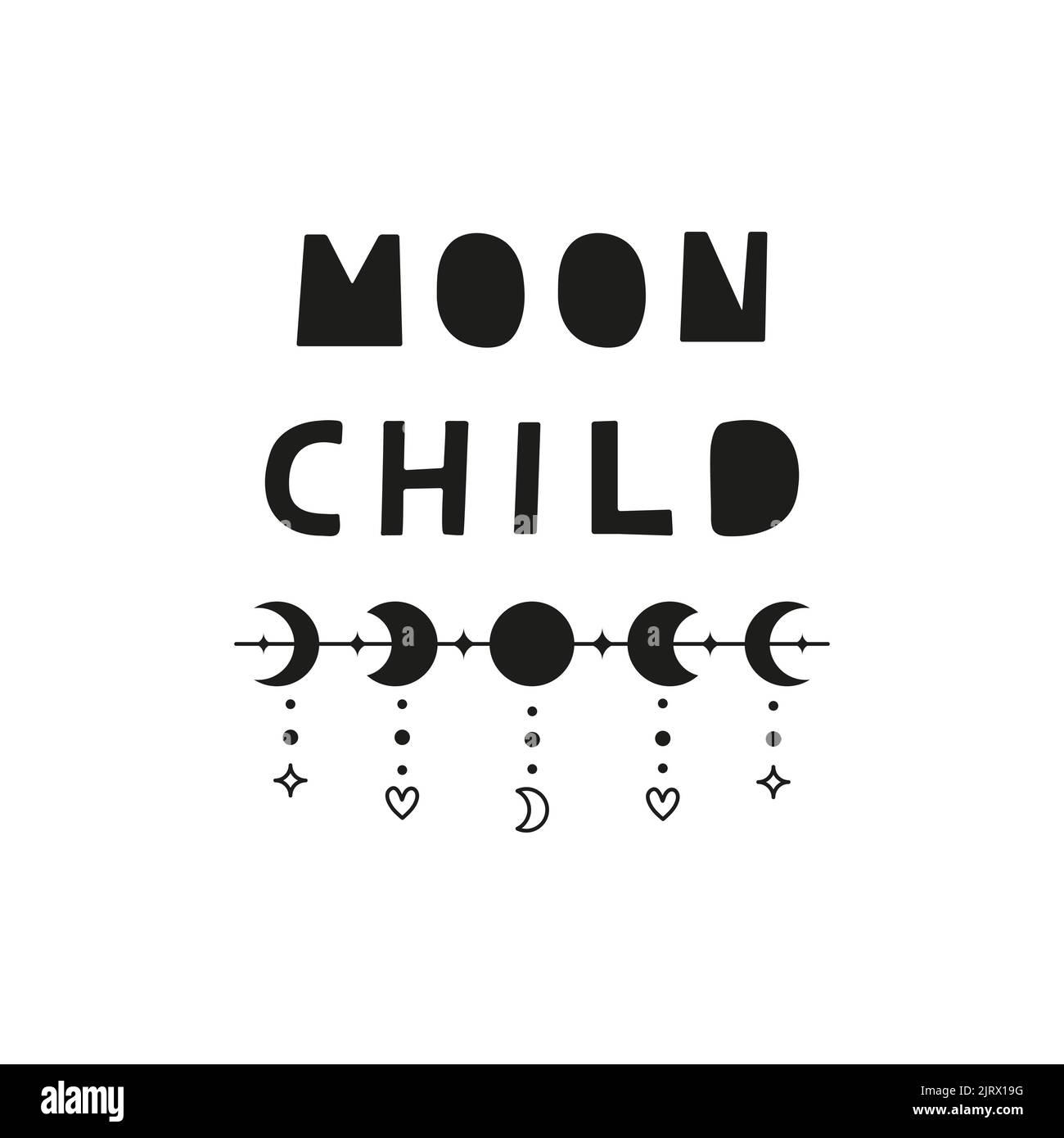 Poster with lettering moonchild in Scandinavian style and moon phases ...