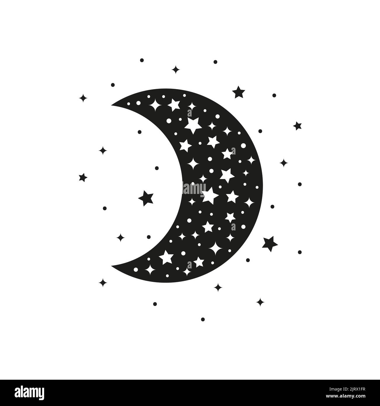 Bohemian crescent with stars and dots isolated on white background ...
