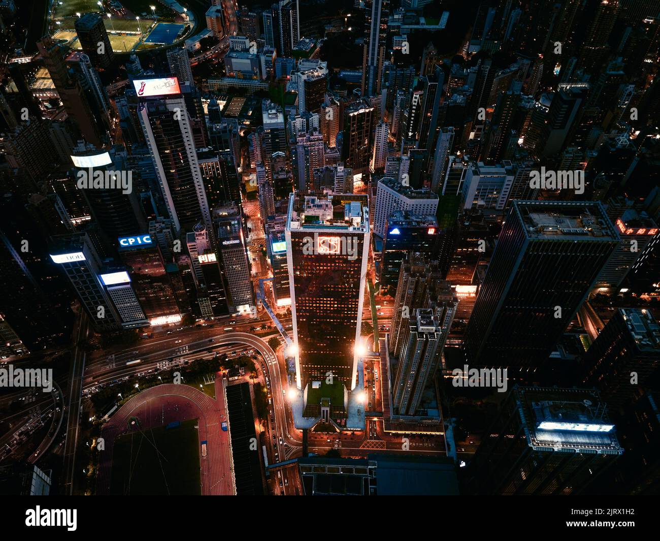 The aerial view of the Sun Hung Kai Centre and Hong Kong cityscape ...