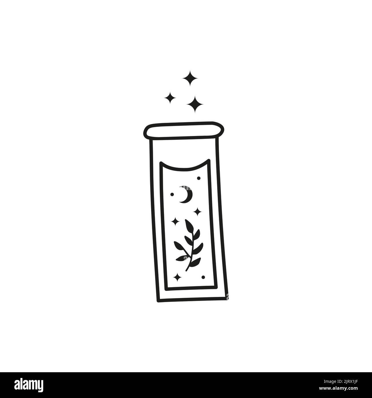 Hand drawn black witch potion in glass bottle with eye, stars and ...