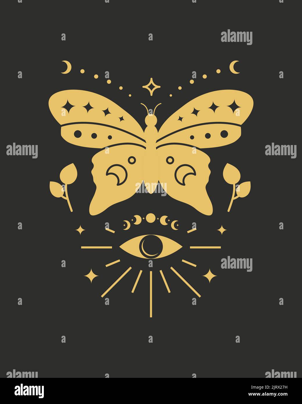 Magic occult tarot card with boho symbols butterfly, moon phases, third ...