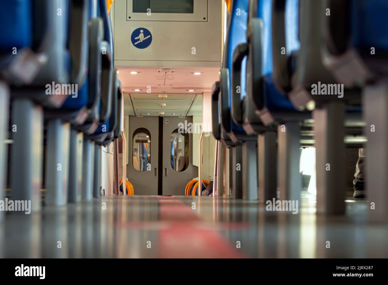 Italian railroad train interior, seats in a train in a row, train ...