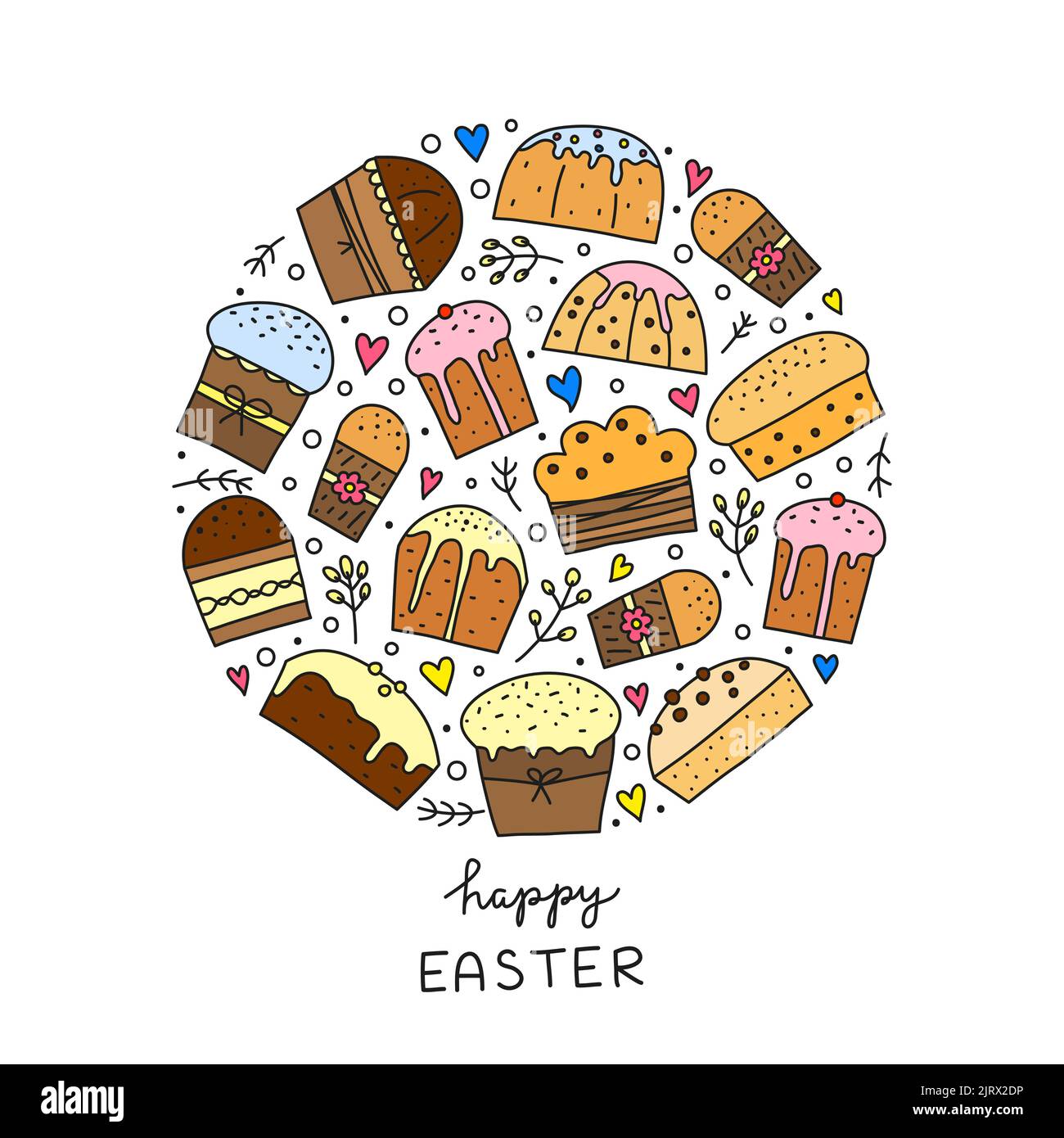 Doodle colored Easter kulich cakes or Christmas panettones and pussy ...