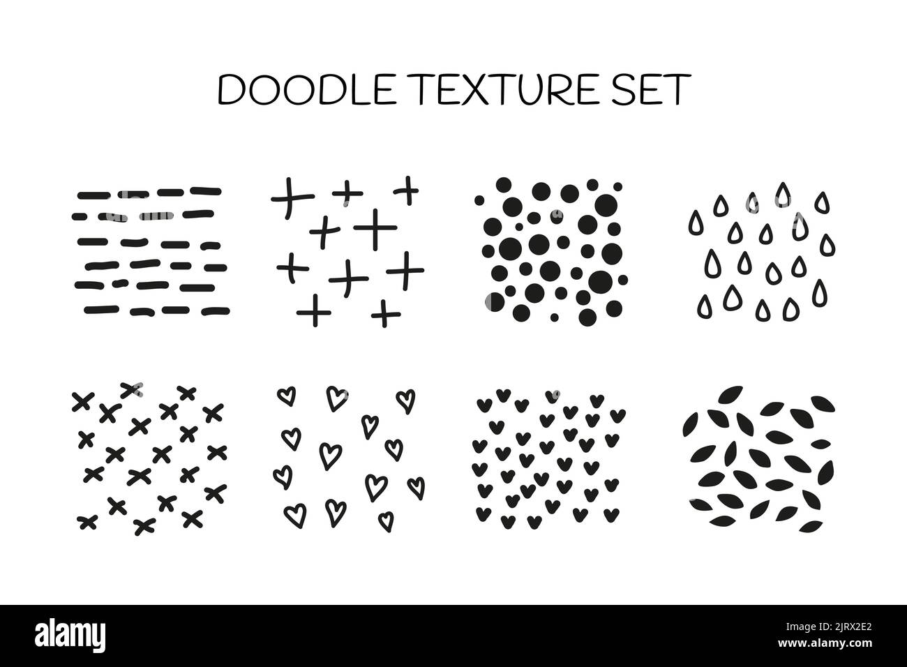 Set of doodle textures including dots, leaves, lines, hearts, crosses ...