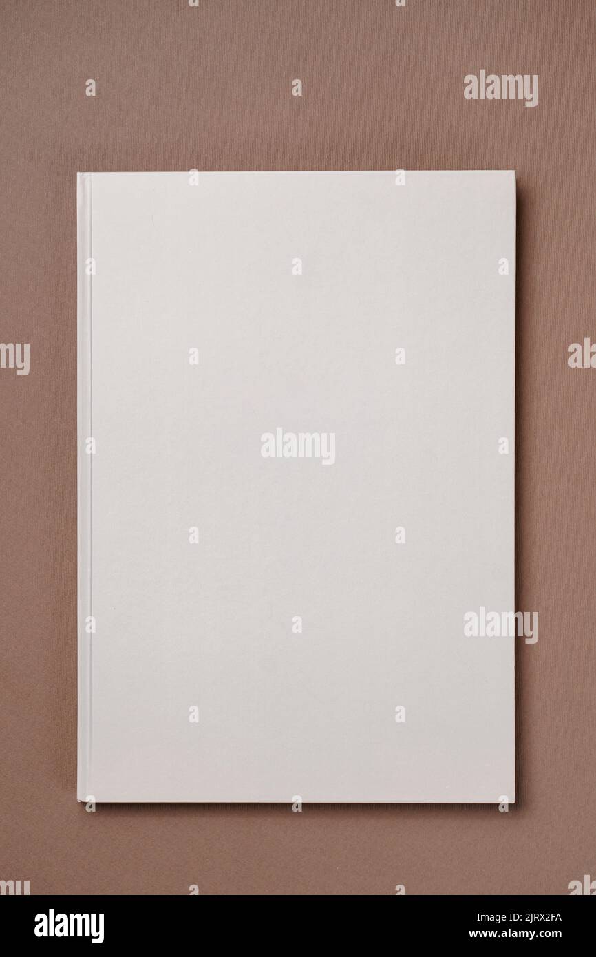 Gray Leather notebook on paper brown background, notepad mock up, top ...