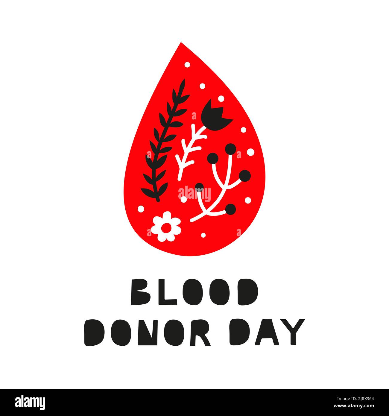 World blood donor day illustration. Red doodle drop with Scandinavian ...