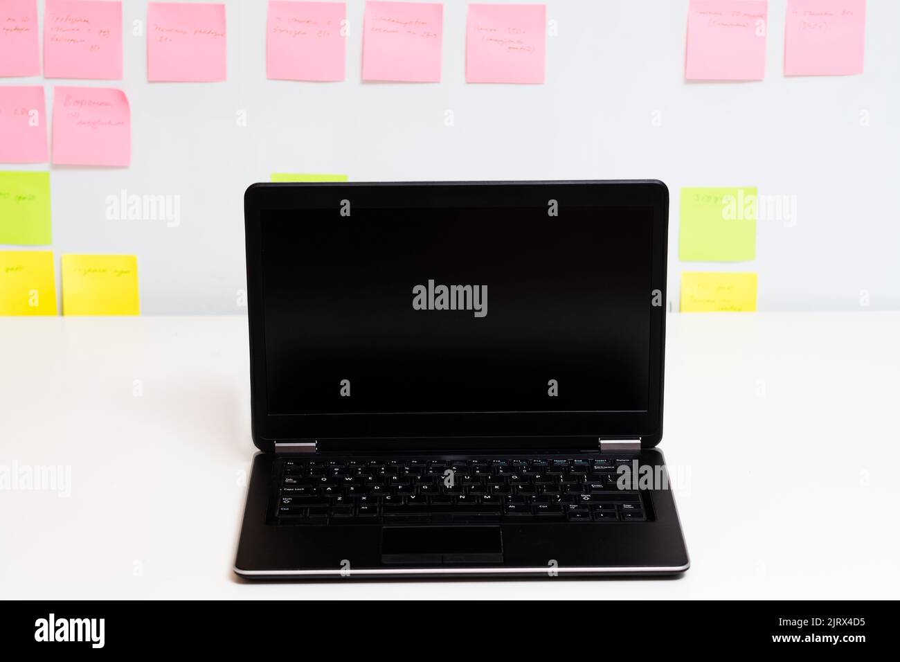 teamwork planning time management laptop sticker Stock Photo - Alamy