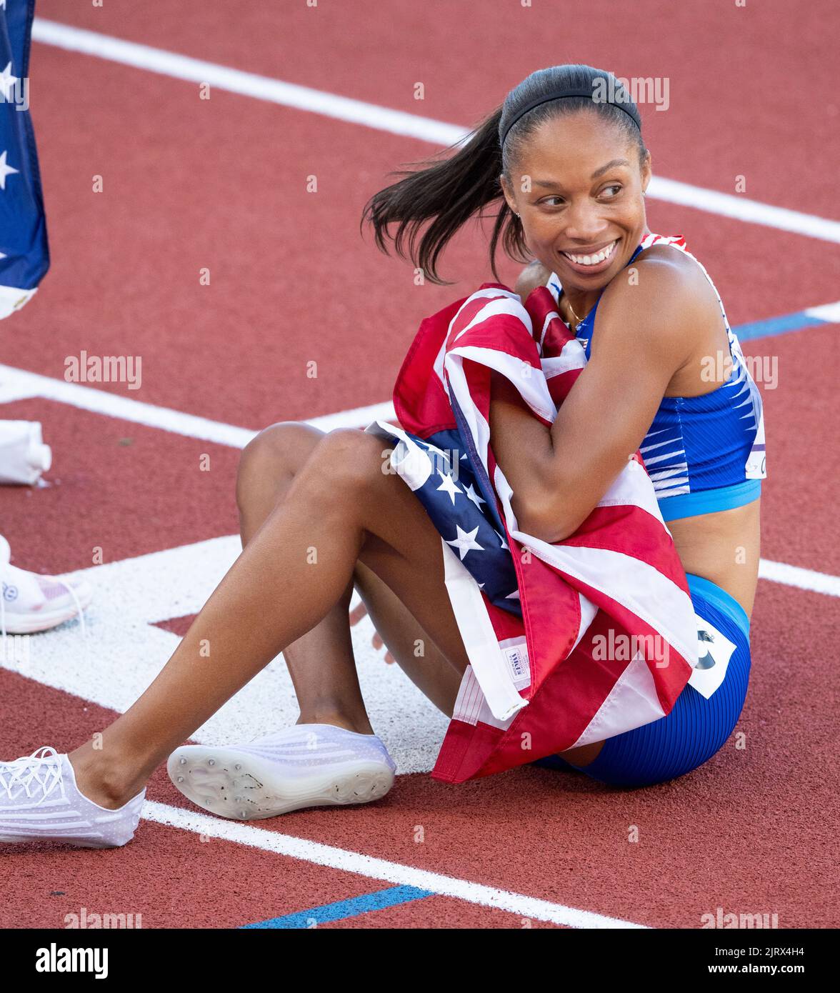 Allyson Felix of the USA celebrate’s after competing in the mixed relay ...