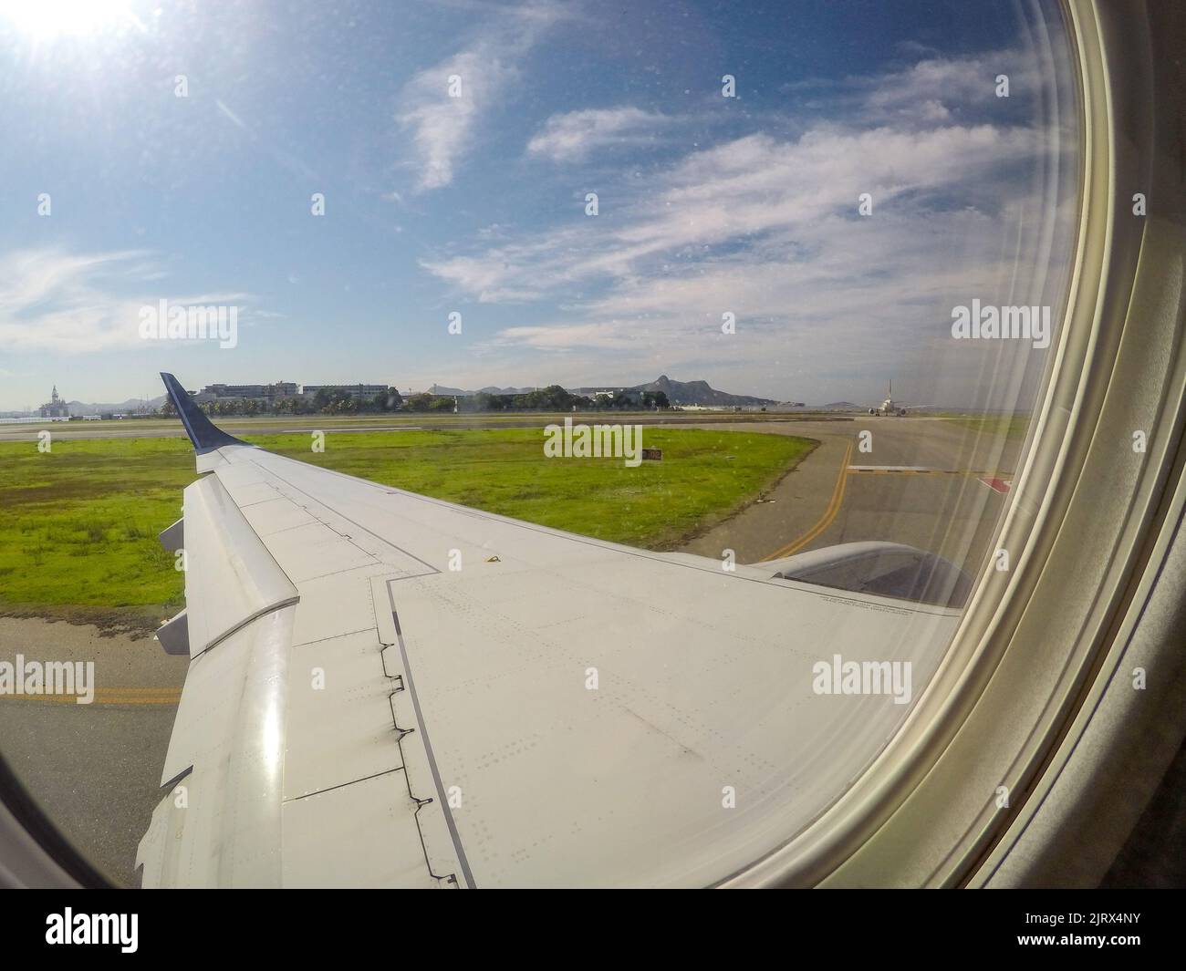 vision from inside an airplane at Santos Dumont airport in Rio de ...