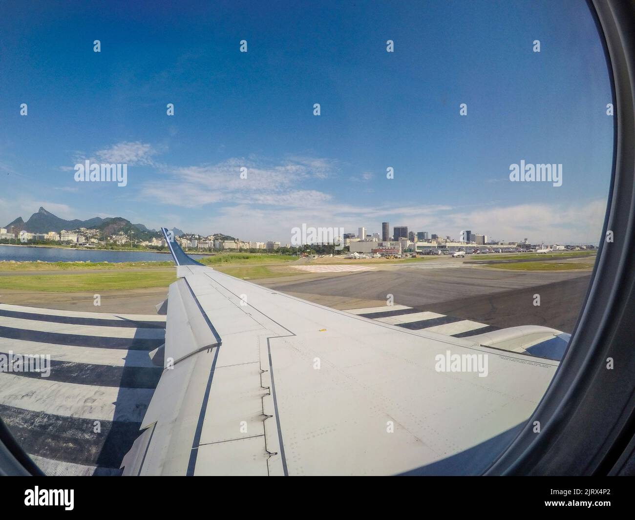 vision from inside an airplane at Santos Dumont airport in Rio de ...