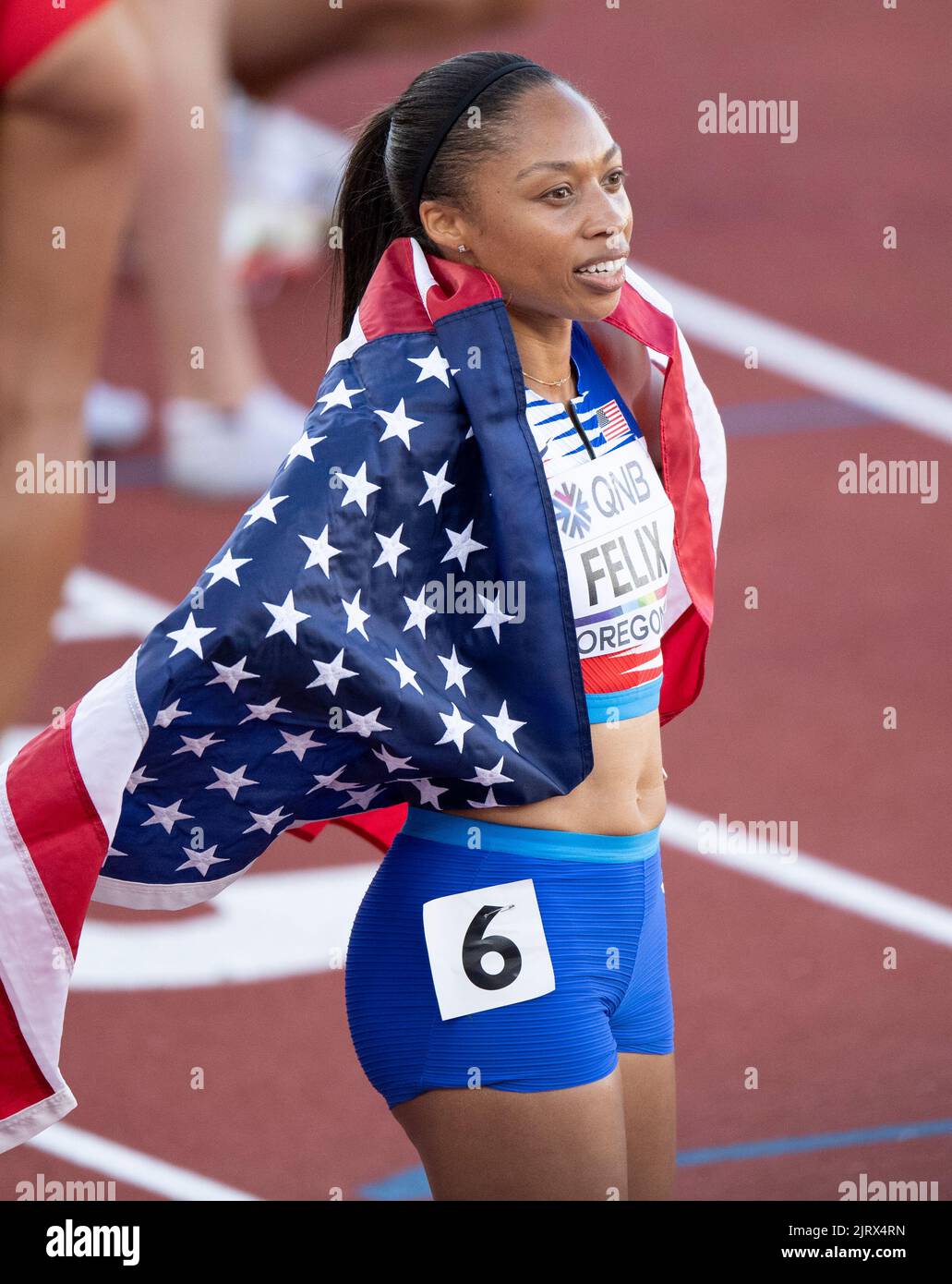 Allyson Felix of the USA celebrate’s after competing in the mixed relay ...