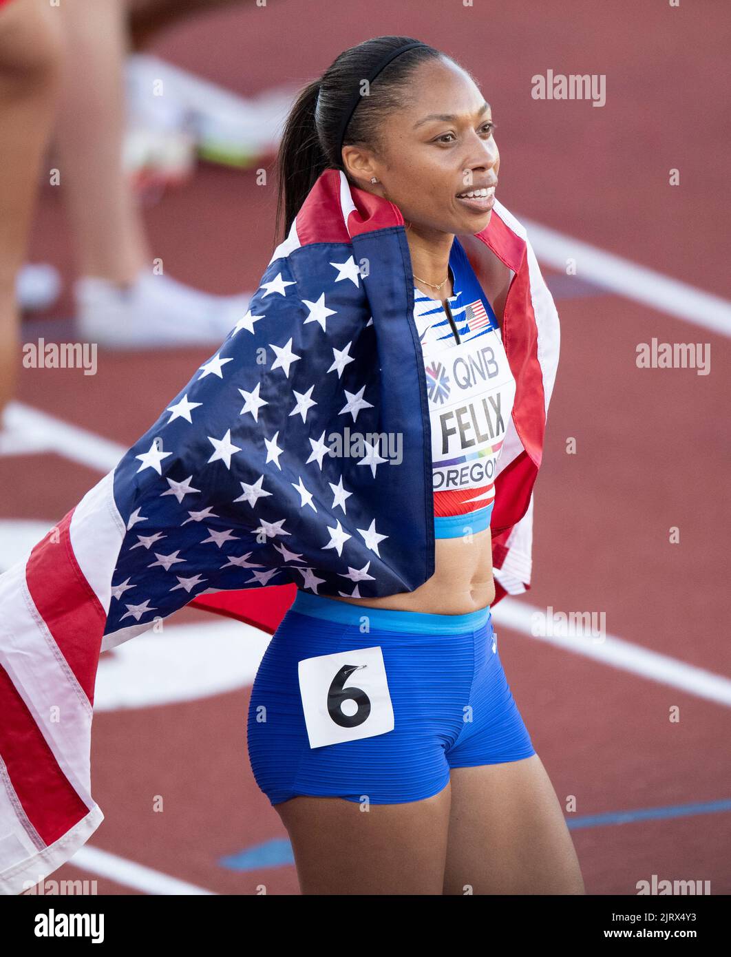 Allyson Felix of the USA celebrate’s after competing in the mixed relay ...