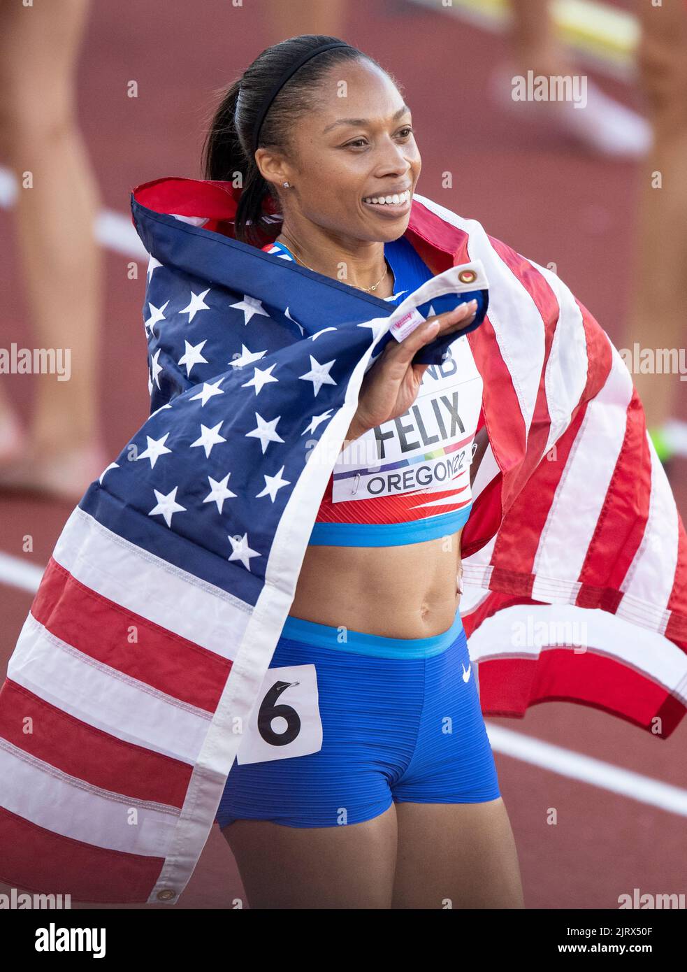 Allyson Felix of the USA celebrate’s after competing in the mixed relay ...