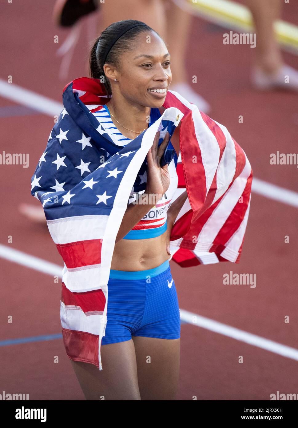 Allyson Felix of the USA celebrate’s after competing in the mixed relay ...