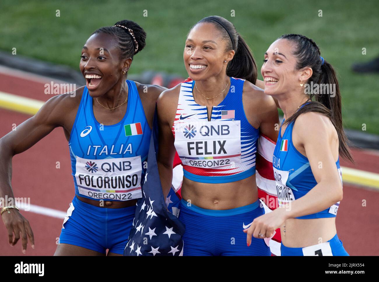 Ayomide Folorunso, Allyson Felix and Alice Mangione celebrate after ...
