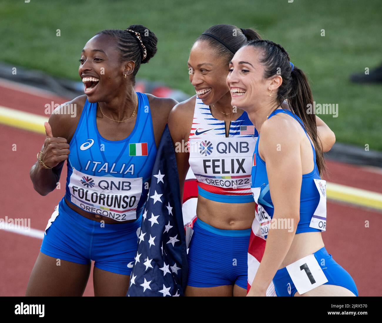 Ayomide Folorunso, Allyson Felix and Alice Mangione celebrate after ...