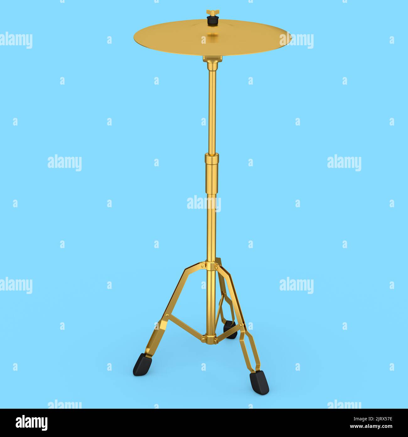 Metal cymbal on a stand on blue background. 3d render concept of ...