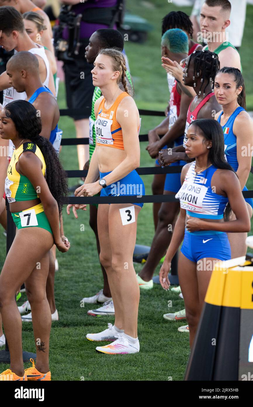 Femke Bol of the Netherlands competing in the mixed relay final at the ...