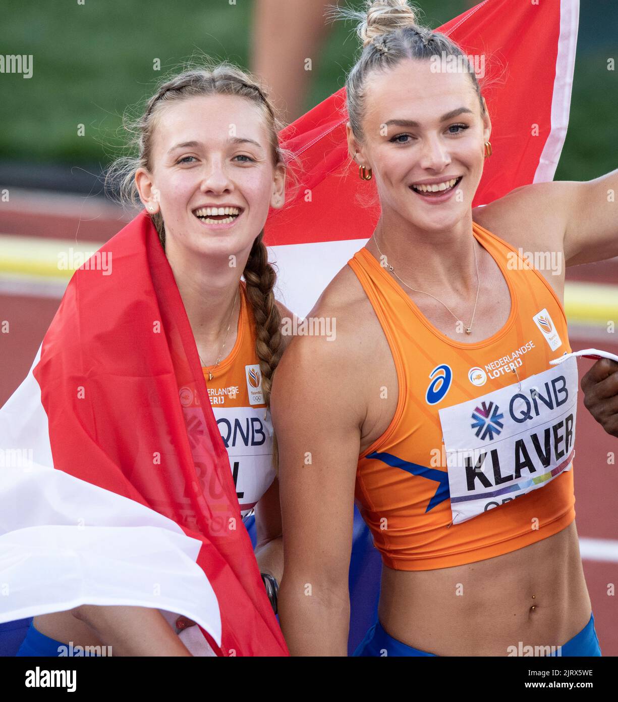 Femke Bol and Lieke Klaver of the Netherlands competing in the mixed ...