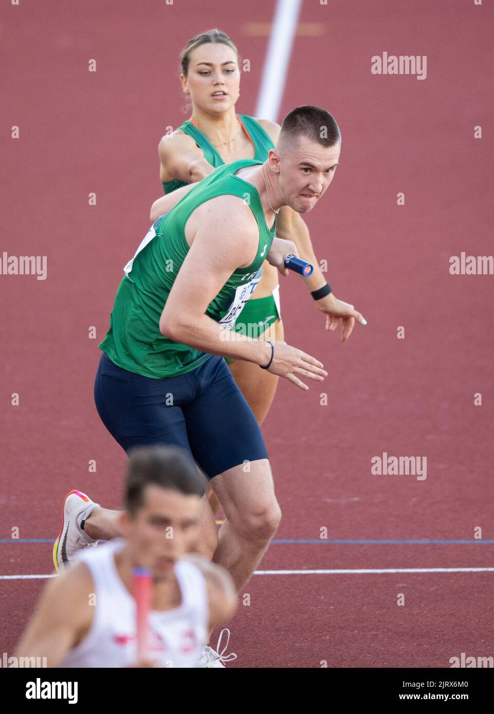 Jack Raftery competing in the mixed relay final at the World Athletics ...