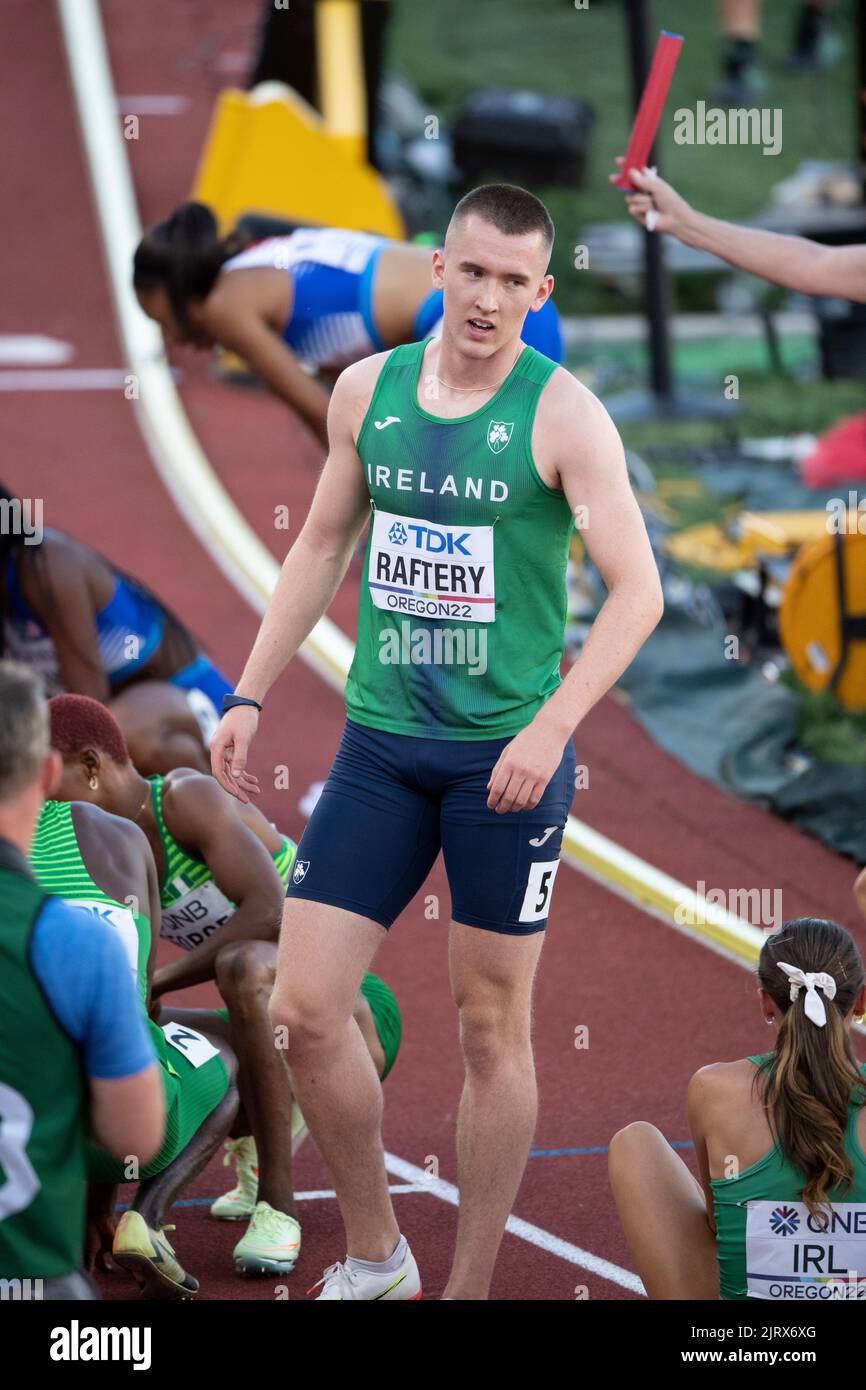 Jack Raftery competing in the mixed relay final at the World Athletics ...