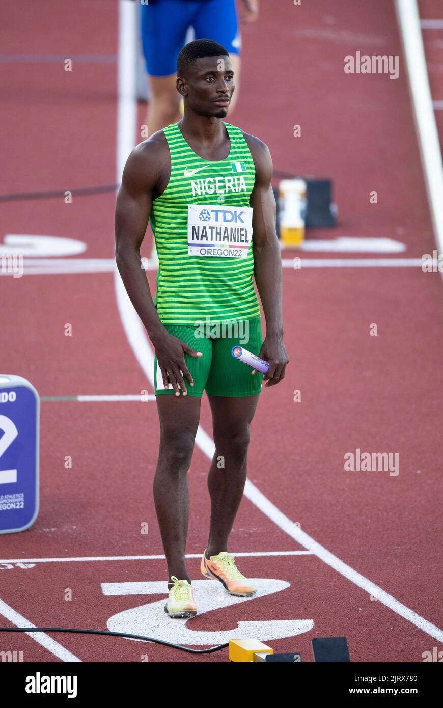 Samson Oghenewegba Nathaniel competing in the mixed relay final at the ...