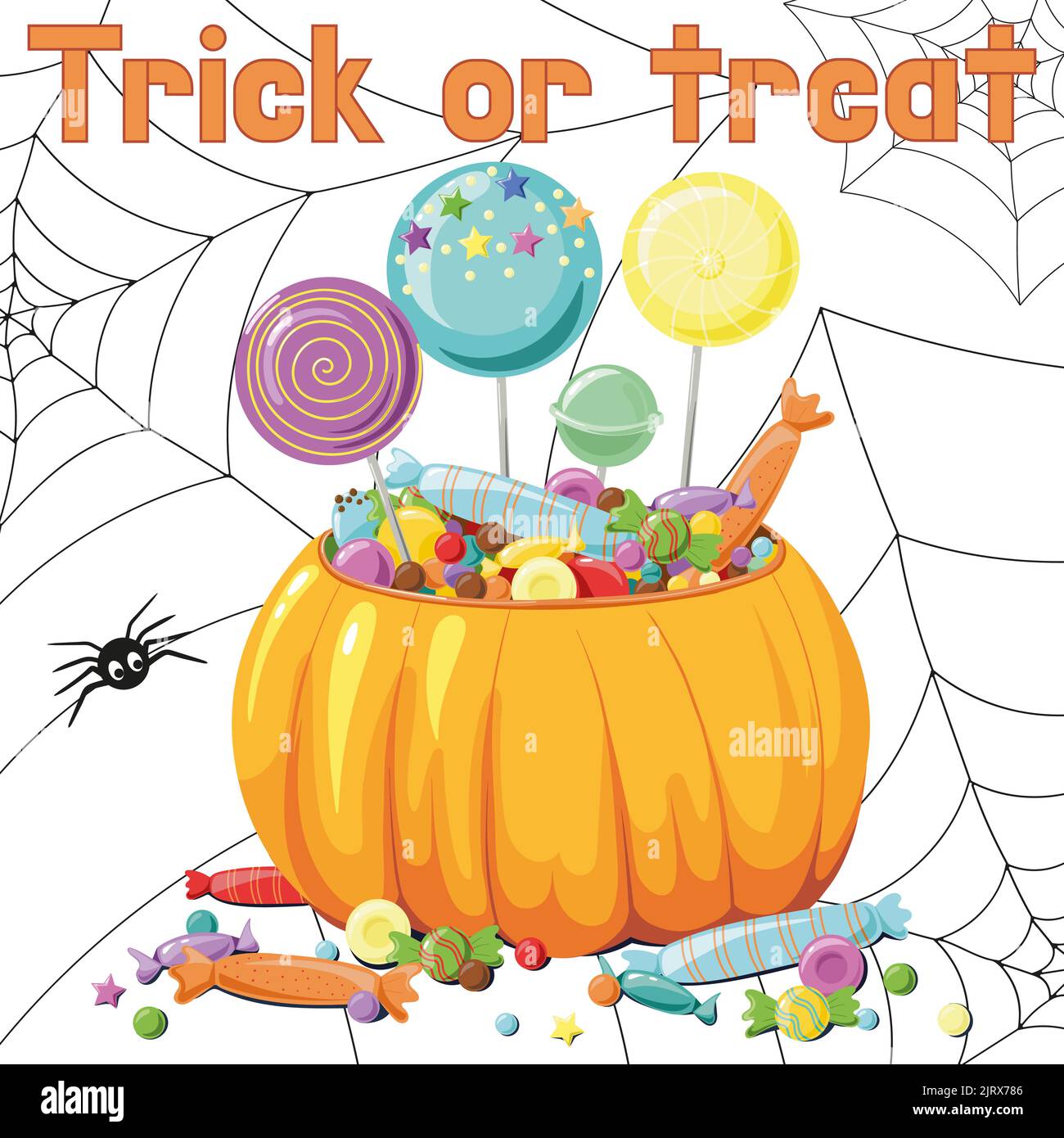 bright halloween poster with pumpkin and candy, vector halloween poster ...