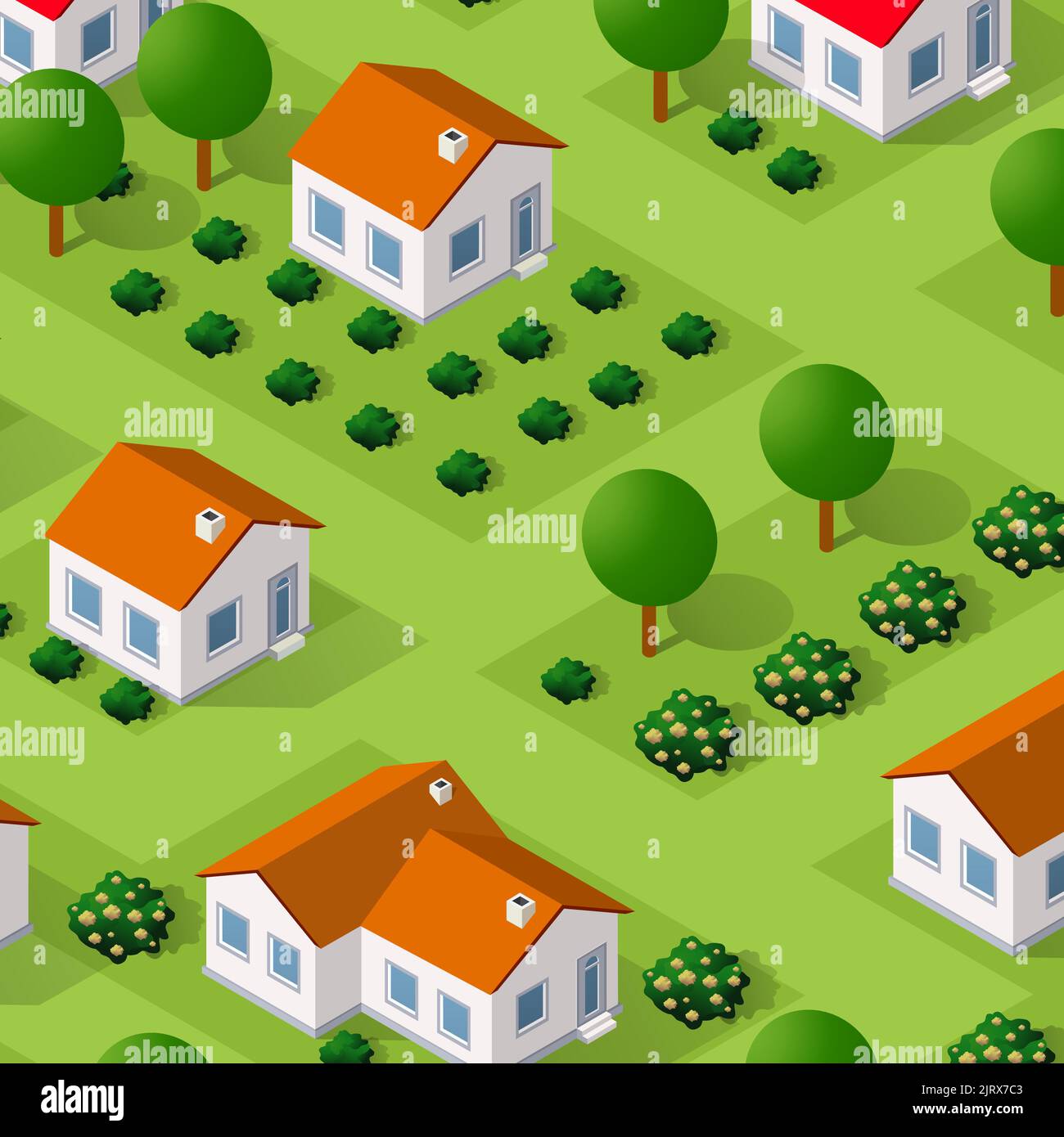 Rural isometric ranch farm with trees fields and garden bed Stock ...