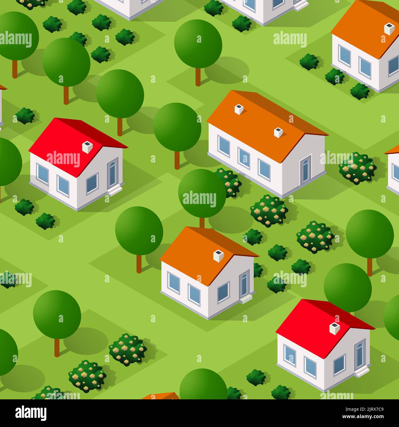Rural isometric ranch farm with trees fields and garden bed Stock ...