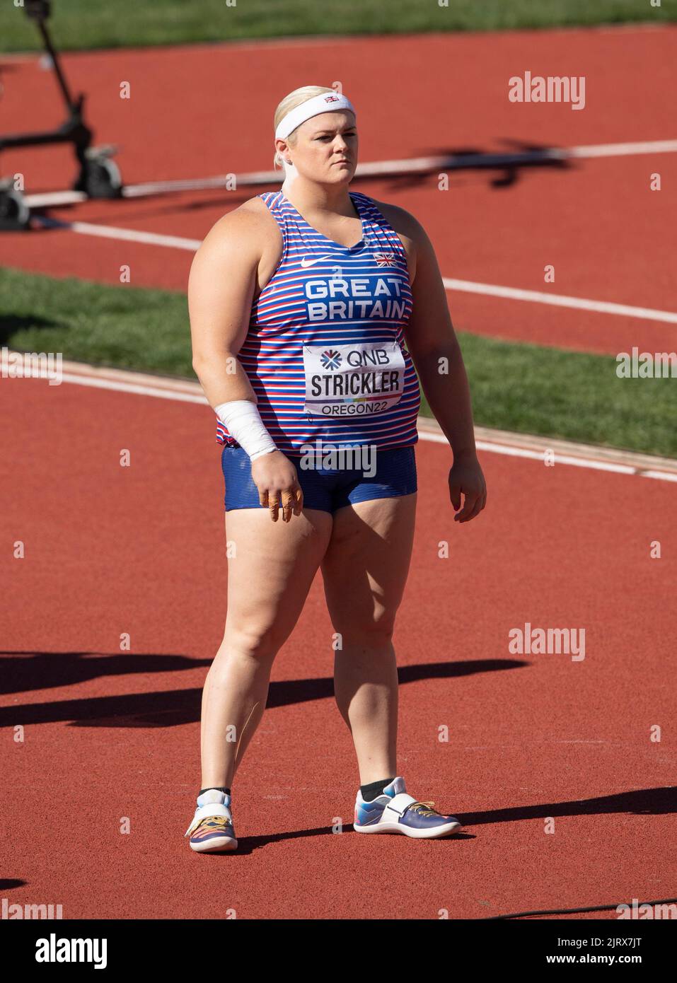 Amelia Strickler of GB&NI competing in the women’s shot put heats at ...