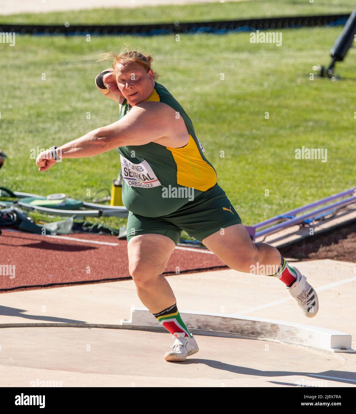 Ischke Senekal of South Africa competing in the women’s shot put heats ...