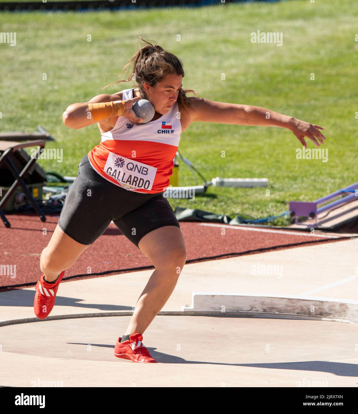 Ivana Xennia Gallardo of Chile competing in the women’s shot put heats ...