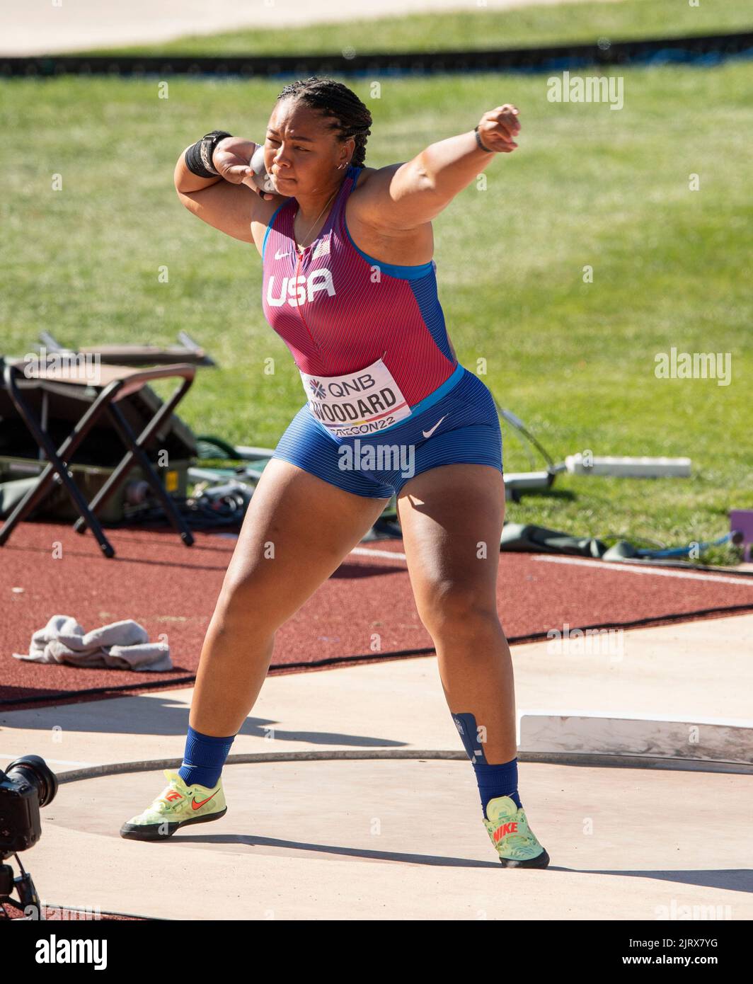 Jessica Woodard of the USA competing in the women’s shot put heats at ...