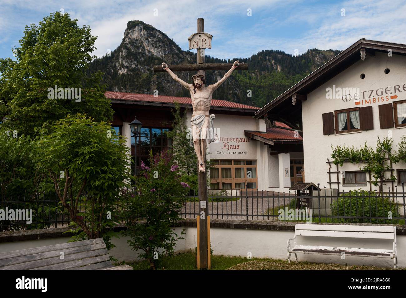 31.05.2016, Oberammergau, Bavaria, Germany, Europe - A woodcraft figure ...