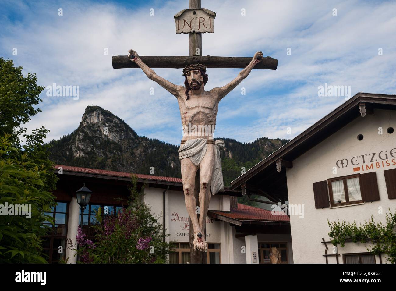 31.05.2016, Oberammergau, Bavaria, Germany, Europe - A woodcraft figure ...