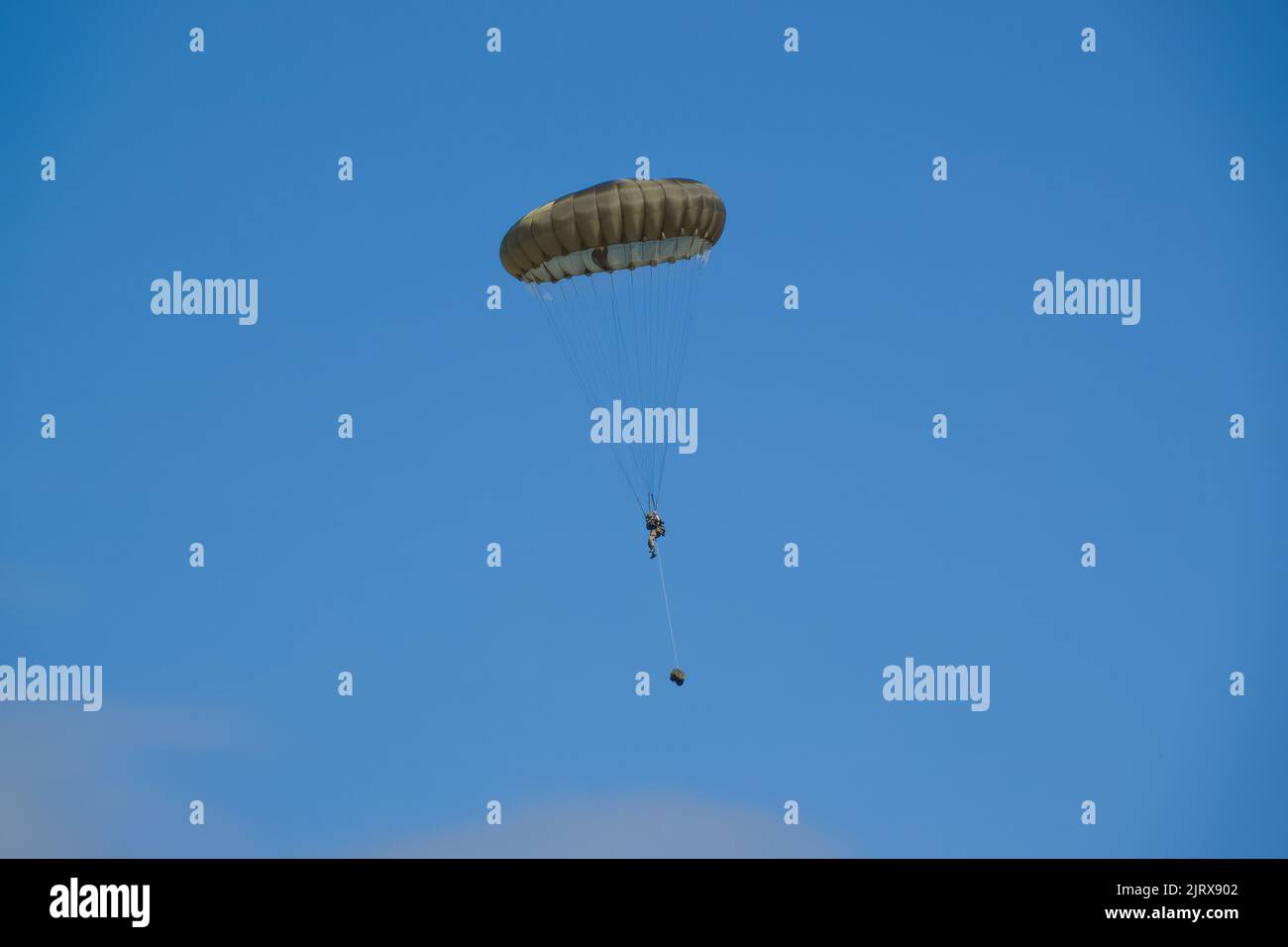 British army paratrooper soldier from 3rd Para Battallion descending on ...