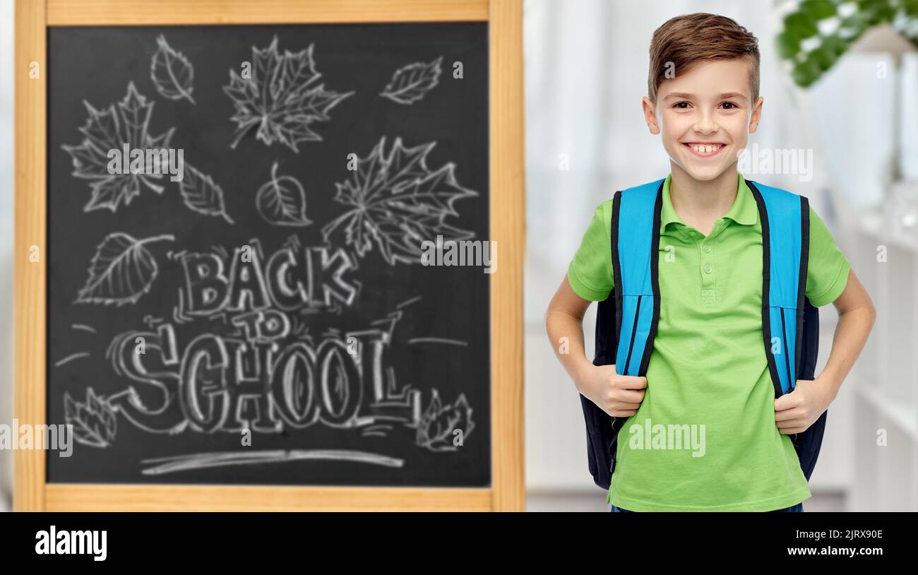 happy student boy with school bag Stock Photo - Alamy